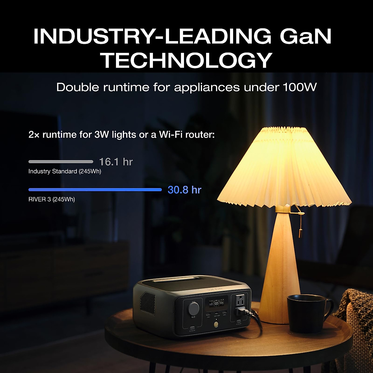 EF ECOFLOW Solar Generator RIVER 3 with 45W Solar Panel, 245Wh Portable Power Station LiFePO4 Battery, 300W Up to 600W AC Output, <20 MS UPS, 1Hr Fast Charging Power Station for Outdoor/Camping/RVs