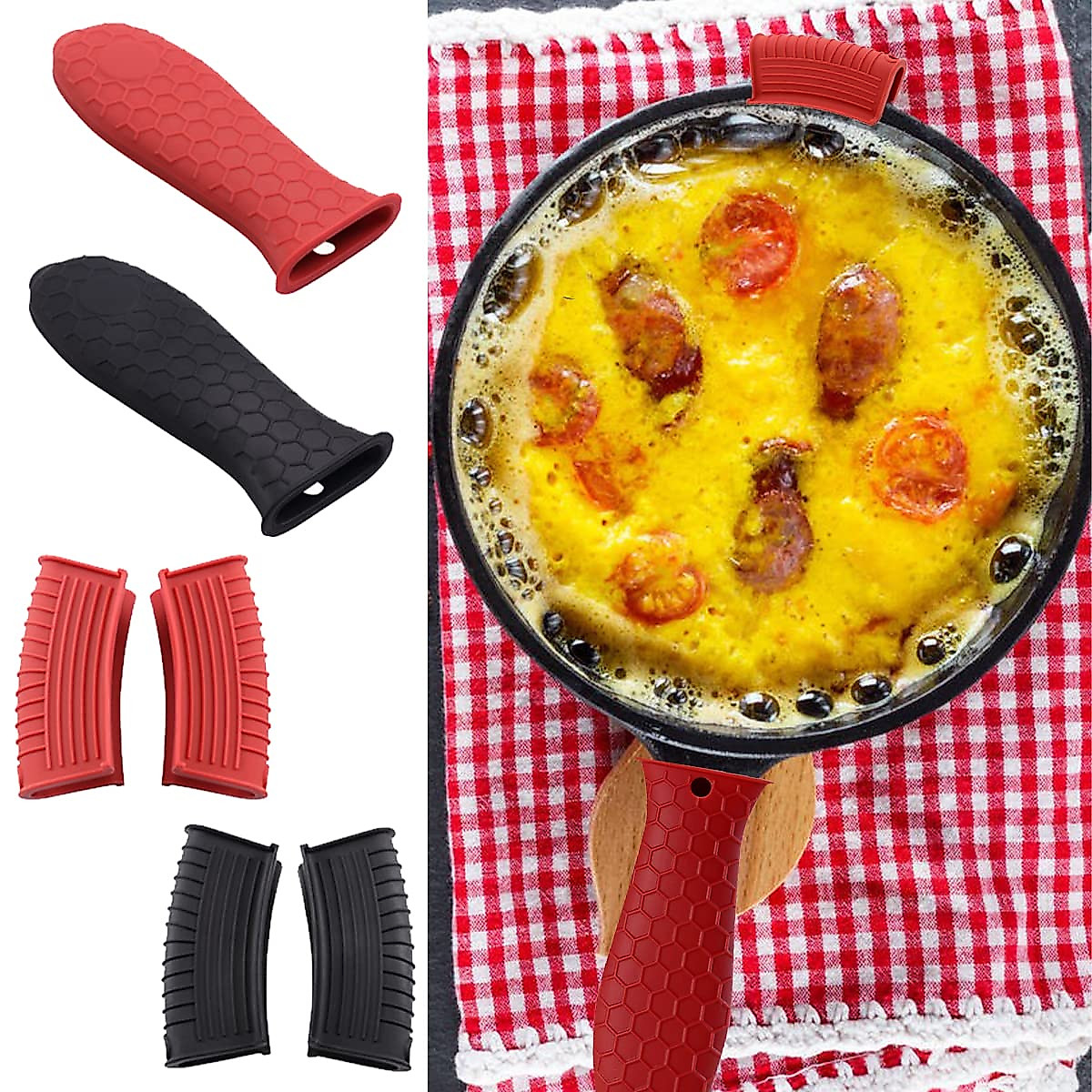 6 Pieces Silicone Heat Resistant Handle Covers Hot Pot Pan Grip Sleeves Non-Slip Pot Skillet Holder Washable Silicone Cover for Home Kitchen Cooking Accessories