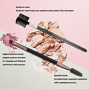 Duo Eyebrow Brush, Eyebrow Brush Eyelash Comb and Eyebrow brush, Professional Angled Eye Brow Brush and Spoolie Brush Set. (Black+Black)