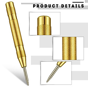 3 Pack Center Punch Spring Loaded Automatic Punch 5 Inches Crushing Hand Tool Center Hole Punch for Wood Metal Awl Puncher with Cushion Cap Adjustable Tension