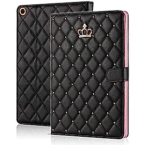 Topwin Cute Crwon Case for iPad Mini 6 (8.3-Inch,2021 Model), Bling Diamond PU Leather Smart Auto Sleep/Wake with Kickstand Shockproof for Girls Women Apple iPad Mini 6th Gen 8.3 Inch (Black)