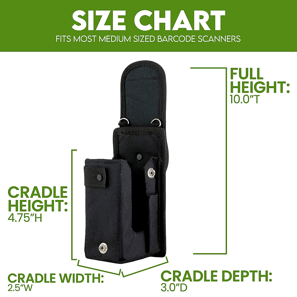 e-Holster Barcode Scanner Holster (Medium) | Ballistic Nylon Carrying Case Pouch for Pistol-Grip Mobile Computers | Belt Clip, Belt Loop, Shoulder Strap | Fits Zebra Scanner MC3300/3200/3100/3000