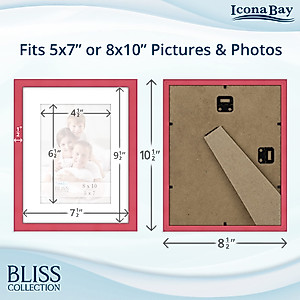 Icona Bay 8x10 Red Picture Frame with Removable Mat for 5x7 Photo, Modern Style Wood Composite Frame, Table Top or Wall Mount, Bliss Collection