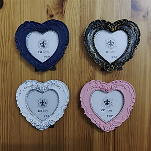 ZXT-parts 3x3 Picture Frame Heart Pink Red Frame. Resin Handmade Photo Frame. Glass Panel. Black Suede Cover.European Style Suitable for Wall or Desktop.