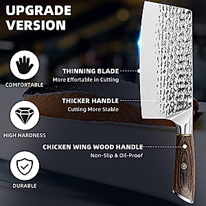 Meat Cleaver - Hand Forged Heavy Duty Meat Chopper - High Carbon Stainless Steel Butcher Knife - Kitchen Chopping Knife for Home Kitchen and Restaurant (Black)