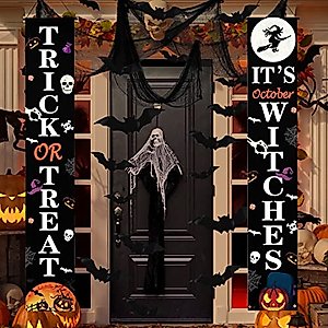 21 Pcs Halloween Decorations Outdoor Set - 3 Pcs Creepy Cloth, 16 Pcs 3D Bats Halloween Wall Stickers, 2 Pcs Trick or Treat & It's October Witches Front Porch Banners for Halloween Porch Decor