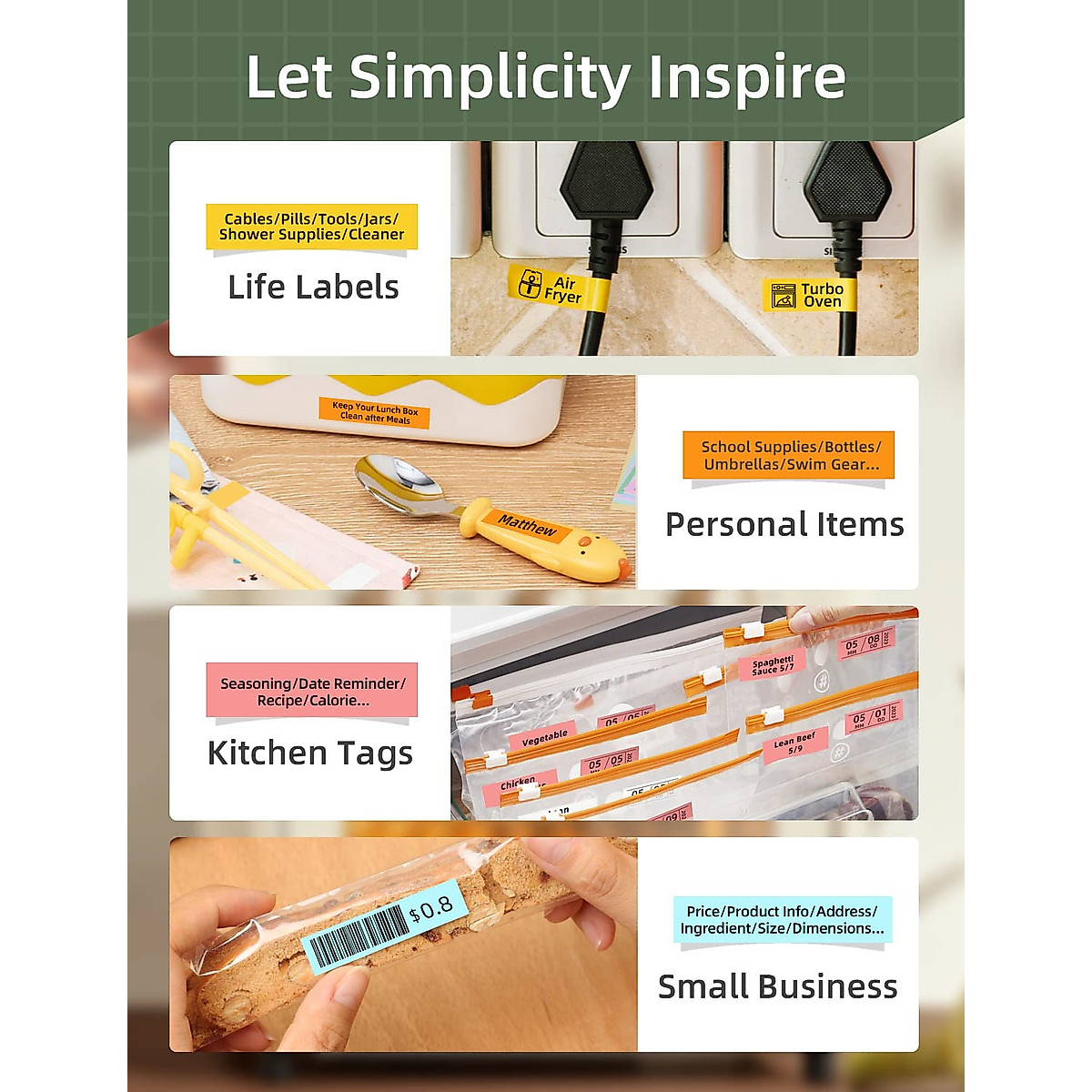 Makeid Label Printer HD(300dpi), Portable Bluetooth Handheld Label Maker Machine with Tape, Multiple Templates Compatible with iOS Android Easy to Use Rechargeable Labeler