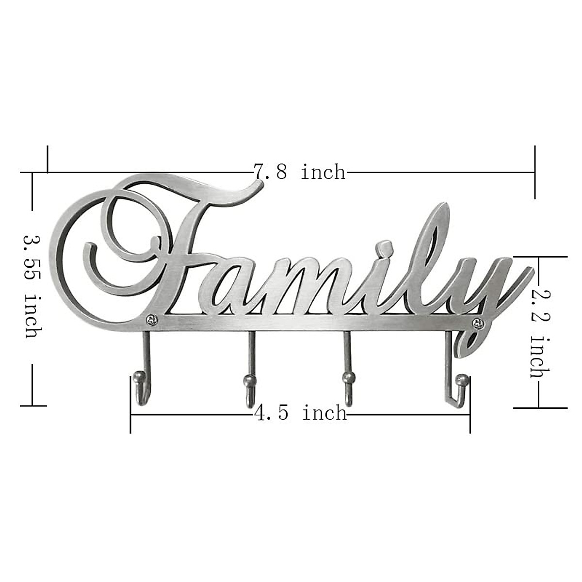 Myartte Key Holder- Key Hooks Decorative for Wall Decorative Zinc Alloy Key Organizer Rack with 4 Hooks -with Screws (Antique Sliver Family)