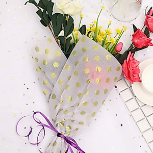 Teemico 50 Sheets Polka Dots Tissue Paper Gold Foil Dot Wrapping Paper Metallic Wrapping Tissue Paper Polka Dot Gift Bags Wrapping Paper, 20x 28 inches