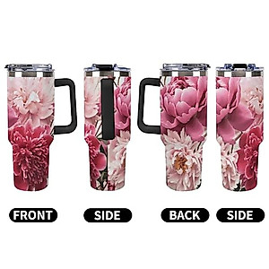Botanical Floral Insulated Stainless Steel Travel Mug, 40 Oz Tumbler with Handle And Straw Double-Wall Vacuum Coffee Cup, Leak-Proof Lid, Keeps Drinks Hot/Cold for Hours