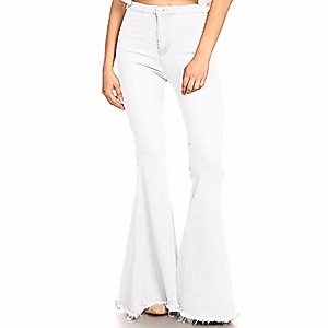Anna-Kaci Women's Fashion High Waist Long Denim Bell Bottom Jeans Flared Pants, Off White, Large