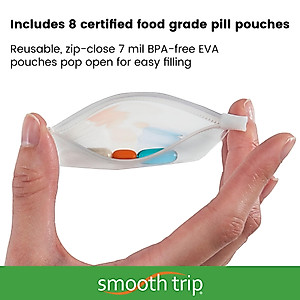 Smooth Trip Certified Food Grade Pill Pouch - Zippered Ultra Clear and Strong BPA Free Bags for Vitamins, Pills, Snacks and Accessories - Larger 3.25 x 3.5" Size (8-Count)