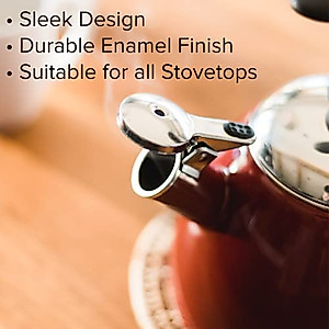 Farberware Bella Water Kettle, Whistling Tea Pot, Works For All Stovetops, Porcelain Enamel on Carbon Steel, BPA-Free, Rust-Proof, Stay Cool Handle, 2.5qt (10 Cups) Capacity (Garnet)