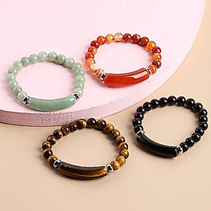 FORUBUS Natural Stone Beaded Bracelet Aventurine Jade Tiger Eye Agate Beads Stretch Bracelet for Women Men Jewelry-tiger eye