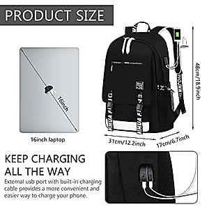 EMISOO Waterproof Travel Laptop Backpack - Large Capacity School Backpack Adjustable Shoulder Strap Backpack USB Charging Port & Headphone Port Backpack For Men With Pencil Bag, Combination Lock