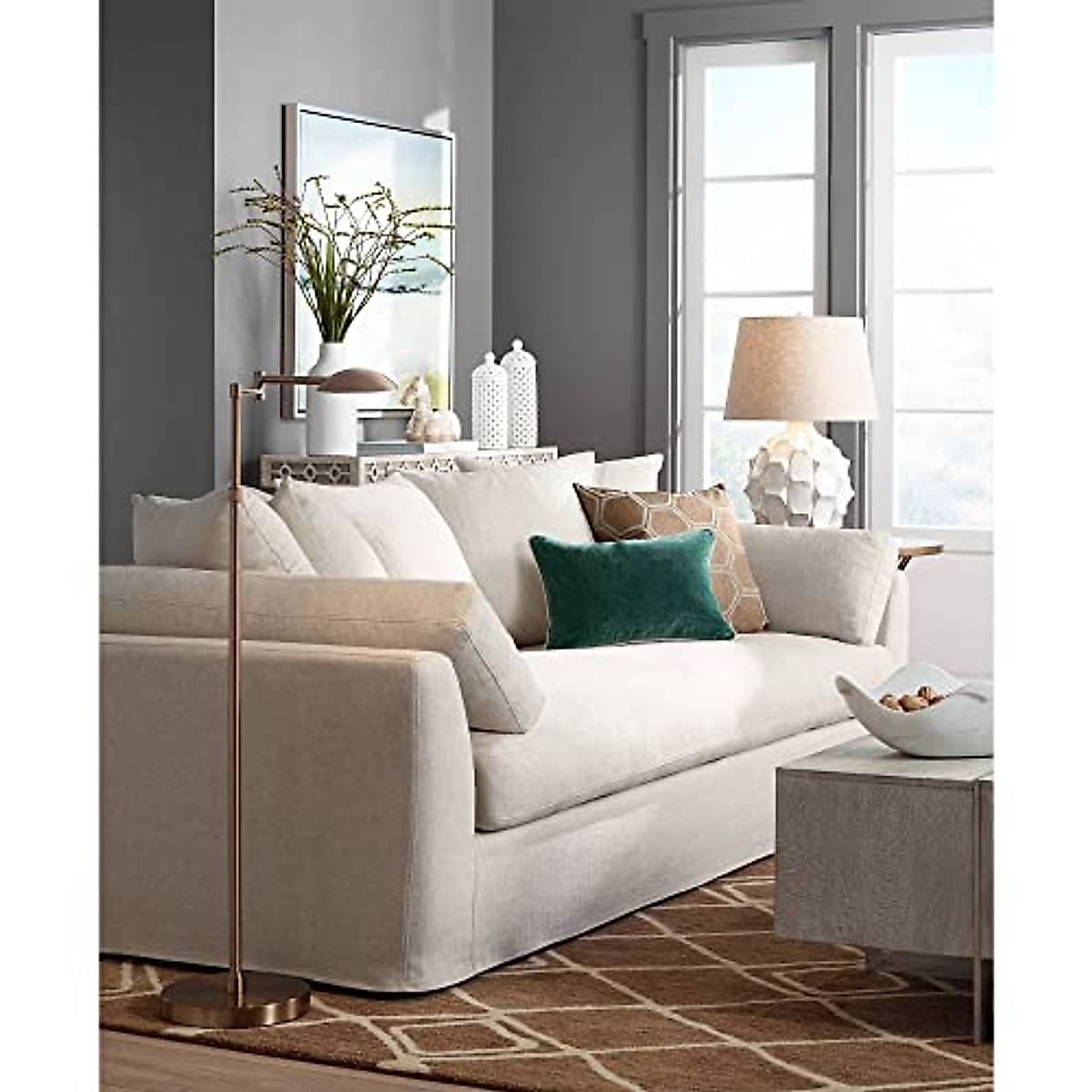 Walker Edison Modern Marble and Metal Frame Open Rectangle Coffee Accent Table Living Room Ottoman End Table, 42 Inch, Marble