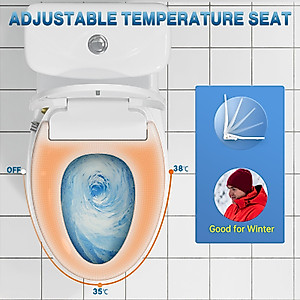 Electric Bidet Smart Toilet Seats with Istant Warm Water, Air Dryer, Nightlight, Remote Control, ELONGATED and Cotton White