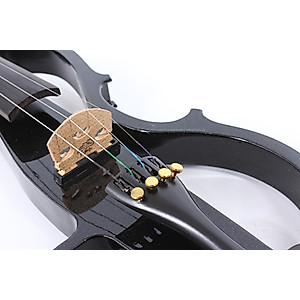 Yinfente 16inch Electric Viola solid wood with ebony viola fingerboard, chin rest, viola pegs, viola case bow, black silent voila for professional or beginners to practice (black)