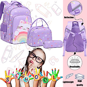 Jumpopack Unicorn Backpack for Girls School Backpack for Elementary Girls Backpack with Lunch Box Lightweight Water Resistance School Bag Preschool Kids Bookbag,Unicorn Cat