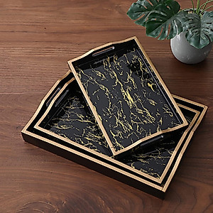 Nordic Style Swing Plate, Rectangular Wooden Fruit Tray, Home Living Room Tea Cup Storage Tray, Luxury Tray, Fruit Tray,Black,36CM