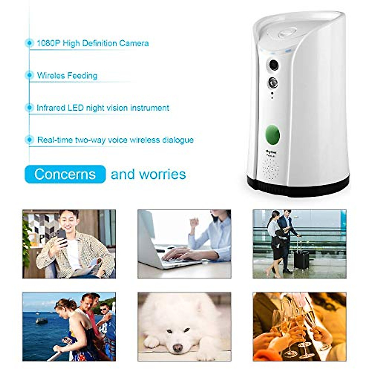 SKYMEE Dog Camera Treat Dispenser, WiFi Remote Pet Camera with Two-Way Audio and Night Vision, Compatible with Alexa