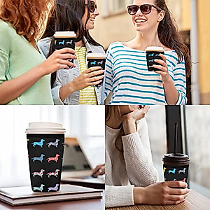 Funny Dachshund Dog Reusable Iced Coffee Sleeve, Decorative Dogs Insulator Sleeve for Cold Drinks Beverages Neoprene Cup Holder for Cold Drink Cups-(26-28oz)