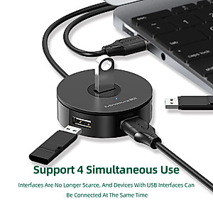 JORS USB2.0 hub, Portable 4-Port Adapter , Suitable for Printers, USB Splitter with a USB C to USB Adapter, Use with Card Readers, U disks （Black）