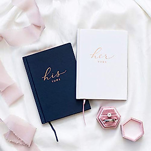 J&A Homes Vow Books His and Hers Hardcover - Wedding Day Officiant Book with Gold Foil - Rustic Wedding Book Journal - Rustic Wedding Decorations, Journal Book 5.5" x 3.9" White Navy (40 Pages)