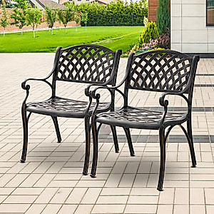 PATIO-IN Patio Bistro Chairs Set of 2 Cast Aluminum Patio Dining Chairs,Outdoor Dining Chairs with Armrest,All Weather 2 Piece Bistro Patio Dining Chair for Balcony, Backyard, Garden,Bronze