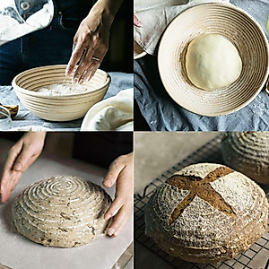Forsun 1pcs 10" Round Banneton Brotform Bread Dough Proofing Rising Rattan Basket & Liner,Banneton Proofing Basket Set - for Home Bakers (Sourdough Recipe) & Bread Making