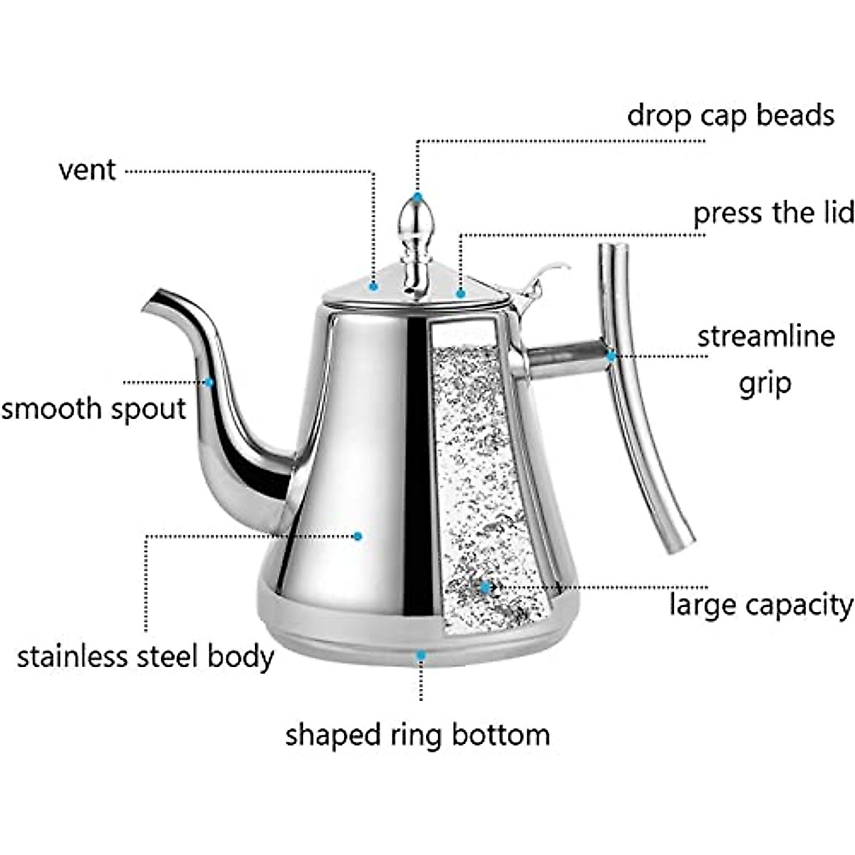 Tea Kettle With Infuser for Loose Tea Stainless Steel Stovetop Tea Kettle, Coffee Pot with Filter Stylish Appearance, Suitable for Restaurant Office (Color : Golden, Size : 1.5L)