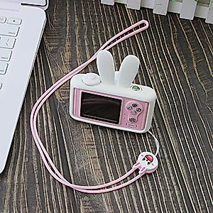 Kids Camera with White Rabbit Protective Case, 2 Inch HD Screen Camera for Kids, Children’s Selfie Camera, Multifunction Camera Including 16G Memory Card(Pink)