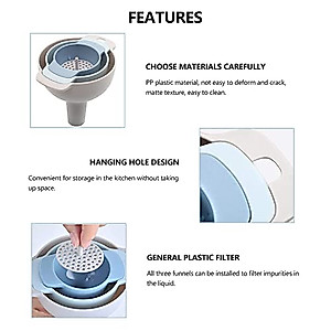 NileHome Funnels for Kitchen Use Removable Kitchen Funnels Set of 3 Food Grade PP Plastic Funnels Wide Mouth Oil Funnels with Strainer Filter for Filling Bottles, Liquid, Powder, Solid Particles