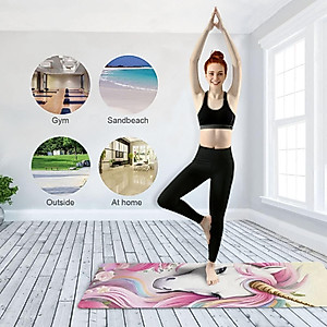 GOODOLD Cute Horse Pink Yoga Mat, 71 x 26 Inch Non-slip Yoga Mats Folding Travel Exercise Mat Indoor Outdoor Gym Pilates with Storage Bag for Women Men