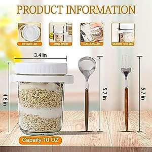 ZCXQM Overnight Oats Containers with Spoon and Fork, 2 Pack 10 oz Mason Jars with Lids for Overnight Oats, Breakfast On the Go Cups Reusable for Milk, Cereal, Fruit(White)