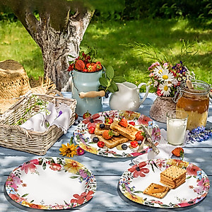 Boosolo Floral Paper Plates Party Supplies Bulk,Spring Floral Bridal Shower Decorations,12 in Large Oval Disposable Party Plates for Mothers Day Wedding Spring Tea Party Decor …