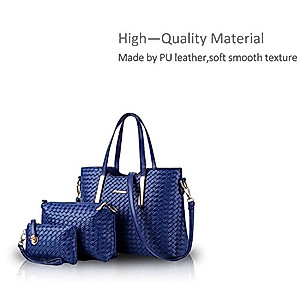 NICOLE&DORIS Fashion Handbag Crossbody Shoulder Bag Purse 3pcs Bag Tote Soft PU Leather Blue