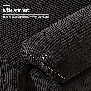 POUUIN 100" Corduroy Convertible Sectional Sofa Couches for Living Room,3 Seater L Shaped Sofa Couch with Reversible Chaise,Comfy Deep Seat Sofa for Office Apartment (Black 1)