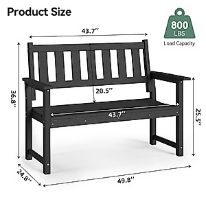 EFURDEN Outdoor Bench, 50’’ All Weather and Fade Resistant Memorial Bench, 2-Person HDPE Garden Bench, Low Maintenance Park Bench for Garden, Porch and Patio, Black