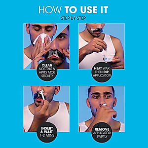 Nad's For Men Nose Waxing Kit - Hair Removal with Hard Wax, Moustache Protectors, Applicators, Spatulas, and Post-Wax Wipes