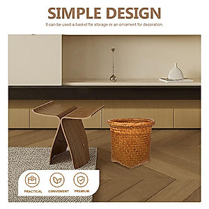 Rattan Waste Basket Trash Can: Seagrass Waste Basket Hand Woven Garbage Container Bin Laundry Hamper Plant Pot Holder for Kitchen Bathroom Office Home