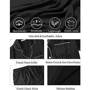 DXFZPGS Silk Satin Pajamas for Womens Pajama Sets Short Sleeve Soft Satin Button Down Loungewear 2 Piece Pjs Shorts Set A-black