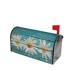 Rustic Spring Daisy Mailbox Covers Magnetic Standard Size 21x18 Inch Teal Old Wood Board Mailbox Decals Mailbox Wrap Post Letter Box Cover Mailbox Post Cover for Garden Yard Decor