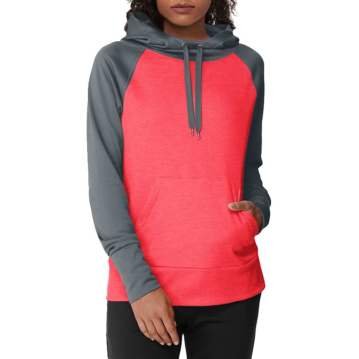 Hanes womens Sport Performance Fleece Pullover Hoodie Hoody, Dada Grey Solid/Razzle Pink Heather, Large US