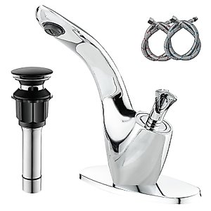 becola Bathroom Sink Faucet, Leaf Type Chrome Bathroom Faucet, Modern Single-Handle Faucet for Bathroom Sink with Two Supply Lines & Pop Up Drain & Deck Plate