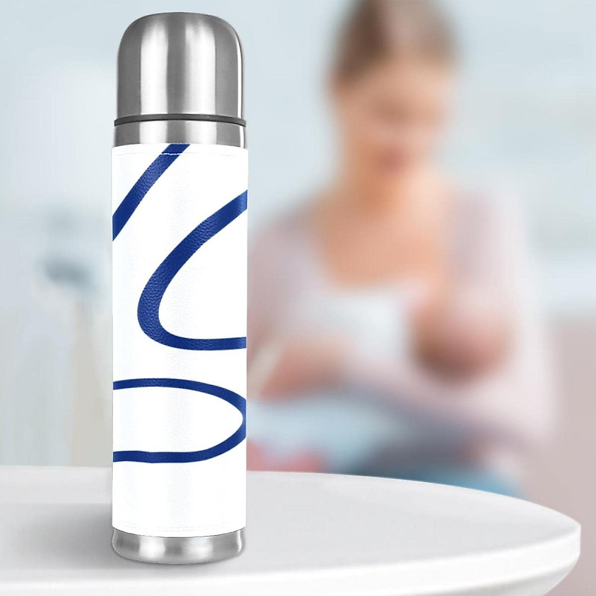 Stainless Steel Leather Vacuum Insulated Mug Line Thermos Water Bottle for Hot and Cold Drinks Kids Adults 16 Oz