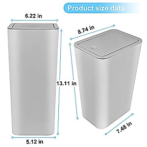 Odonata 3 Pack 10L / 2.6 Gallon Small Trash Can with Lid, Slim Garbage Can with Pop-Up Lid, Waste Basket for Bathroom, Kitchen, Bedroom, Powder Room, Craft Room, Office, College,RV.(Gray)
