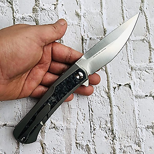 KANSEPT Kratos Flipper S35VN 8.69in Folding Pocket Knives with 3.79in Clip Point Blade and Titanium Handle with Shred Carbon Fiber Inlays, EDC Outdoor Hunting Camping Folders Folding knife K1024A1