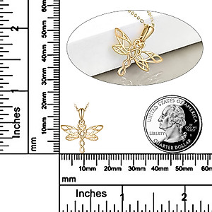 KECHO 14k Yellow Gold Dragonfly Necklace Gifts for Women Celtic Dragonfly Pendant Irish Jewelry