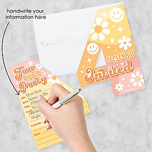 Big Dot of Happiness Four-Ever Groovy - Shaped Fill-In Invitations - Boho Hippie Fourth Birthday Party Invitation Cards with Envelopes - Set of 12